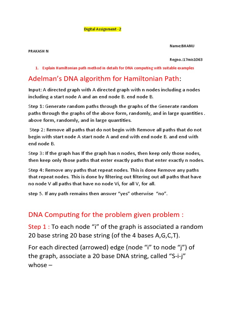 Hamiltonian Path in DNA Computing Explained | PDF | Polymerase Chain ...