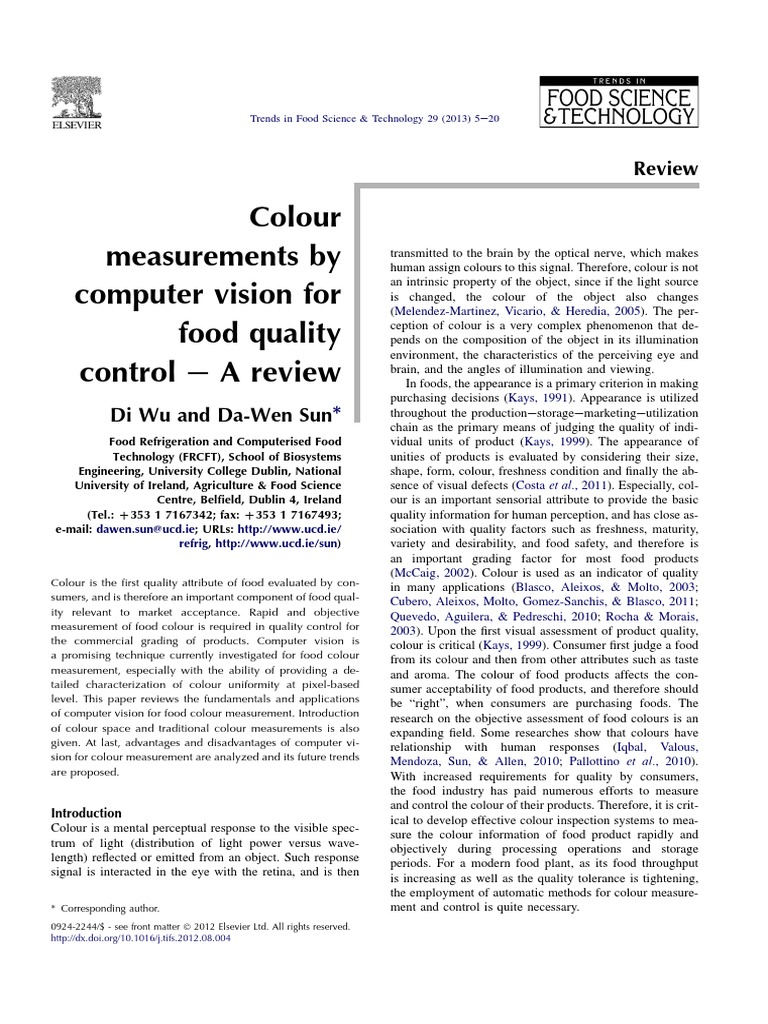 Computer Vision for Food Quality Control: A Review of Colour ...