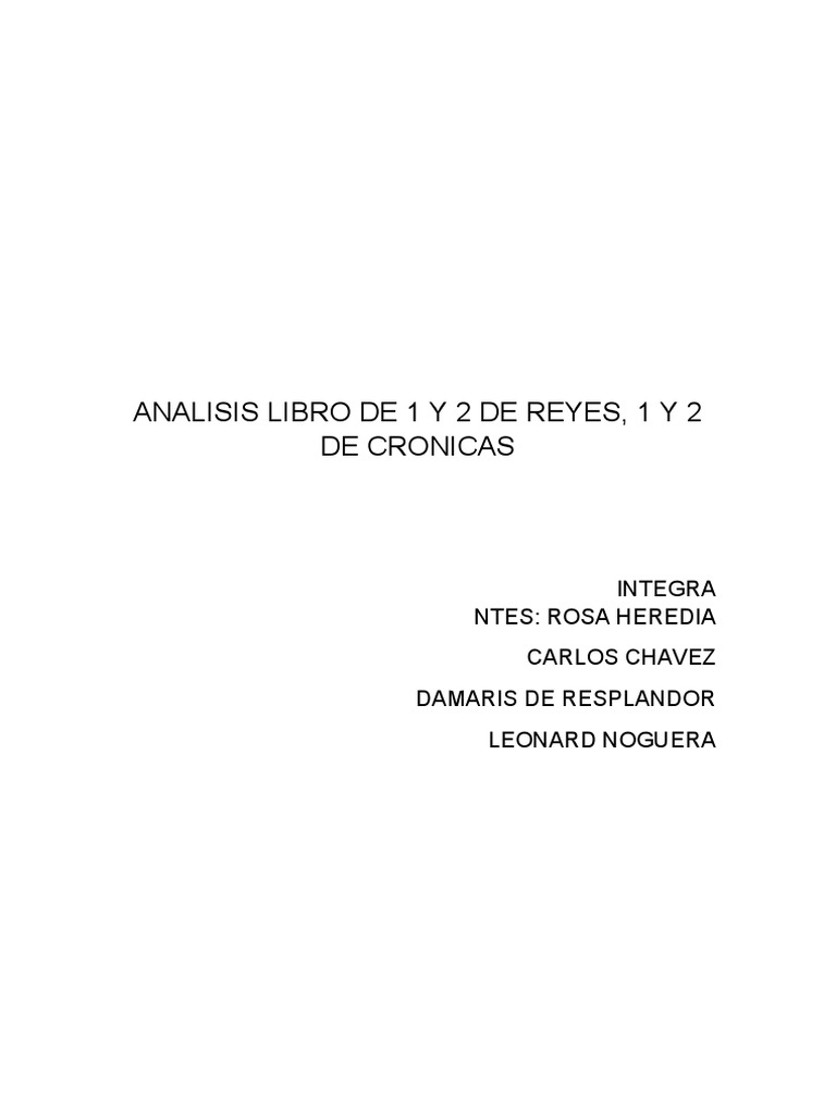 Analisis Libro de 1 y 2 de Reyes, y 1 y 2 de Cronicas | PDF | Libros de ...
