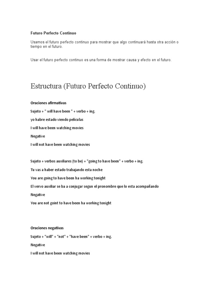 Futuro Perfecto Continuo | PDF | Verbo | Asunto (gramática)