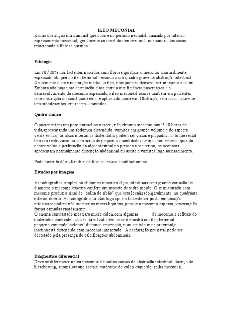 Íleo Meconial: Causas e Tratamento | PDF | Sistema digestivo | RTT