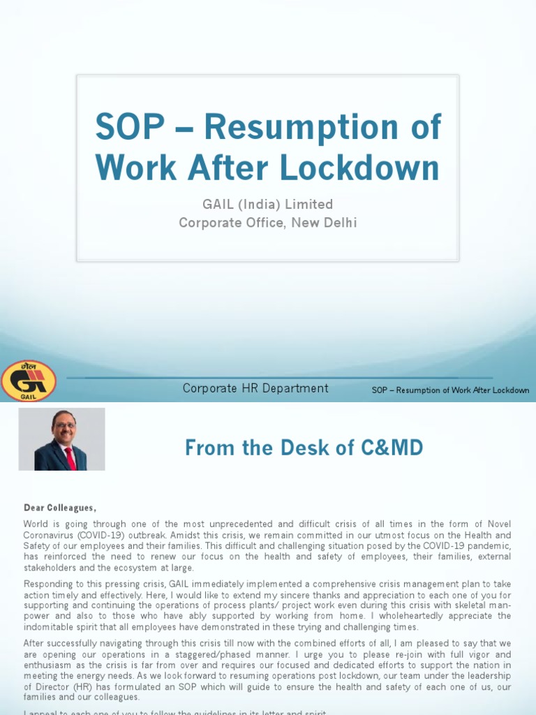 SOP - Post Lockdown 150420 - Revised Final Version | PDF | Hygiene ...