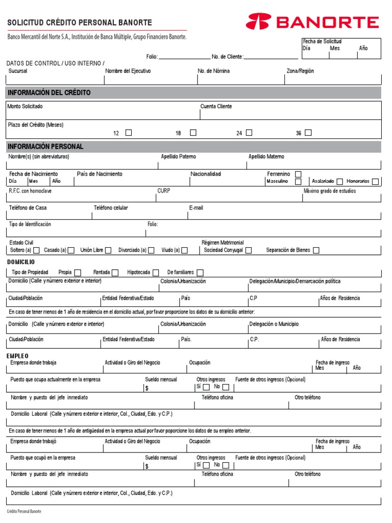 Solicitud Banorte | PDF | Bancos | Bancario