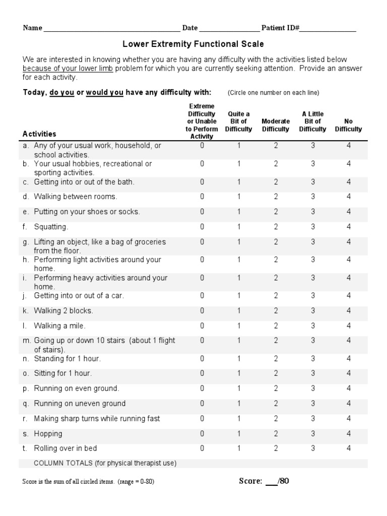 Lower Extremity Functional Scale Assessment | PDF