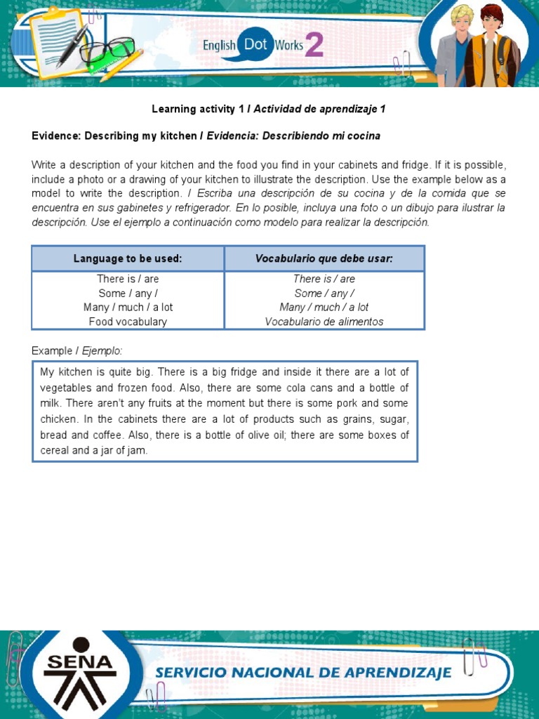 Kitchen Description Writing Activity | PDF | Cuisine | Food And Drink ...