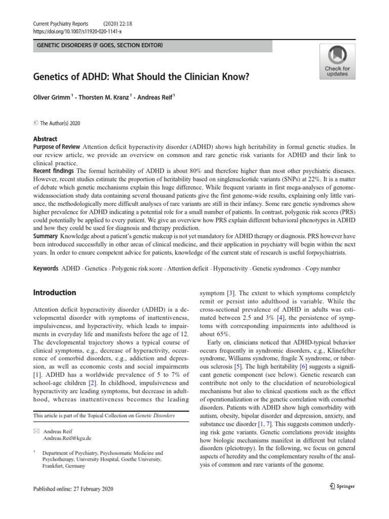 Genetics of ADHD. What Should The Clinician Know | PDF | Genome Wide ...