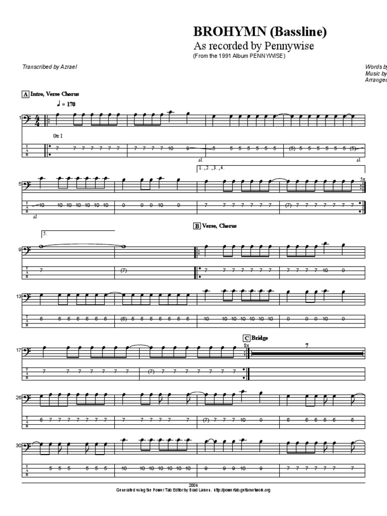 Pennywise - Bro Hymn Bass | PDF | Musical Forms | Music Theory