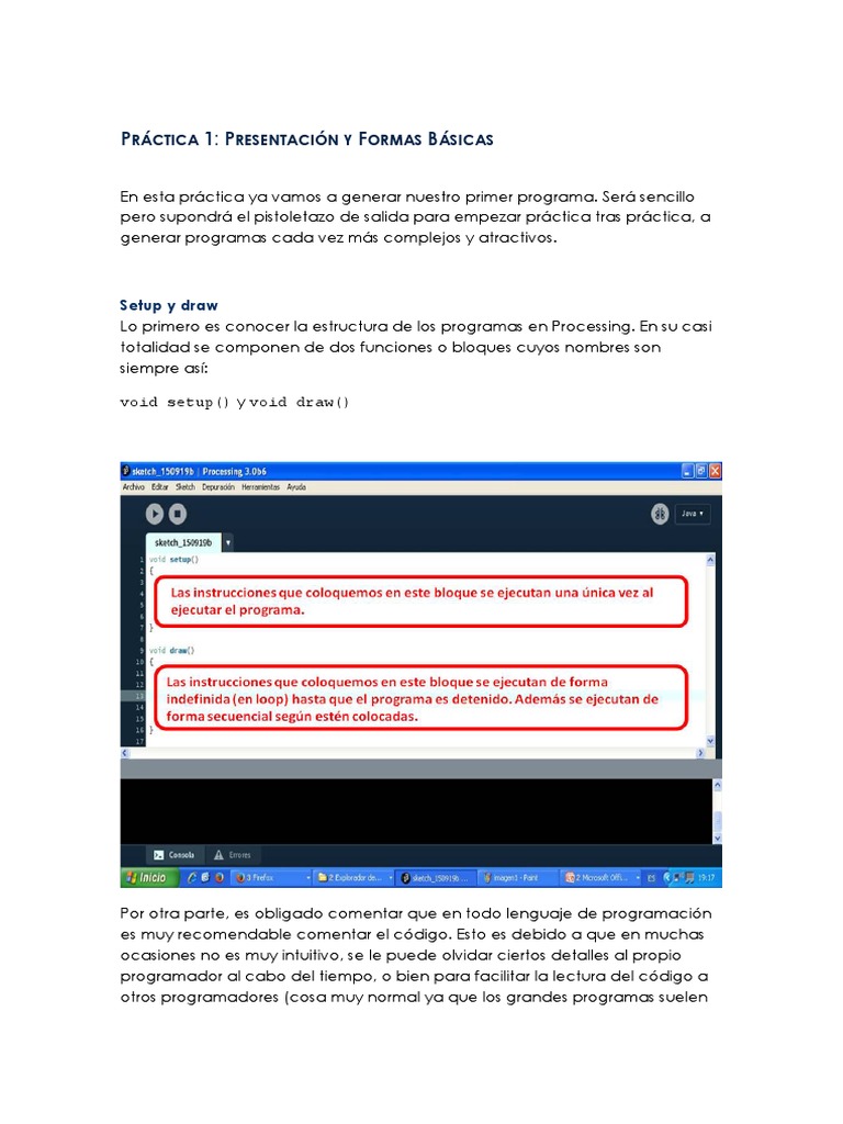 Práctica de PROCESSING | PDF | Lenguaje de programación | Elipse