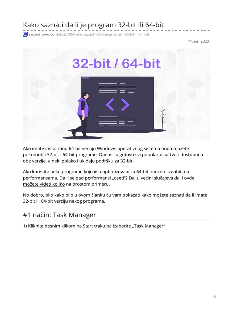 Kako Saznati Da Li Je Program 32-Bit Ili 64-Bit | PDF