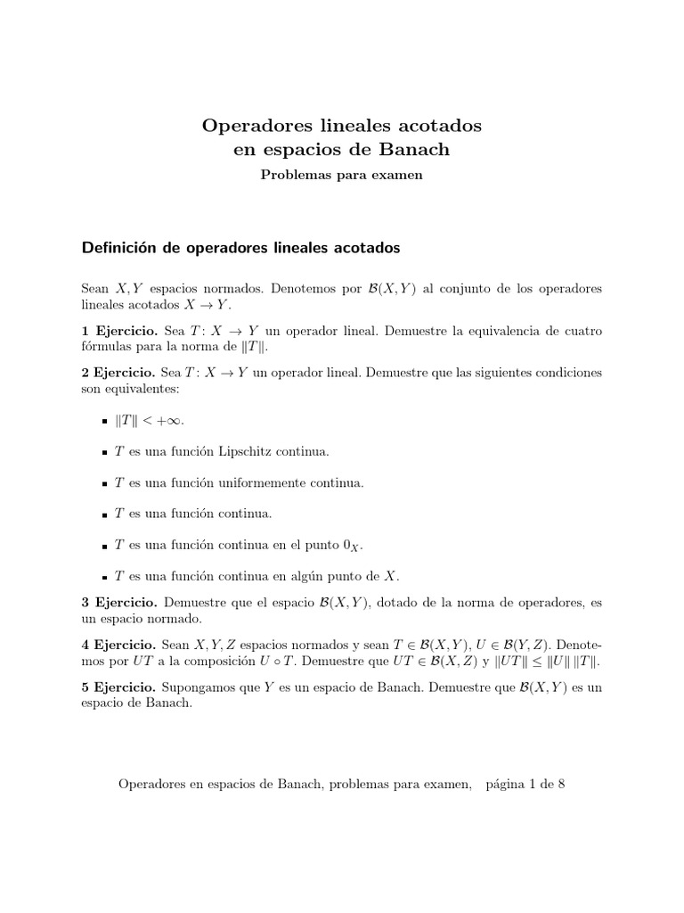 Problems Bounded Linear Operators in Banach Spaces Es | PDF | Espacio de Banach | Espacio vectorial