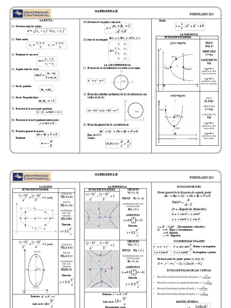 Formulario Matemática 2 PDF | PDF | Elipse | Análisis matemático