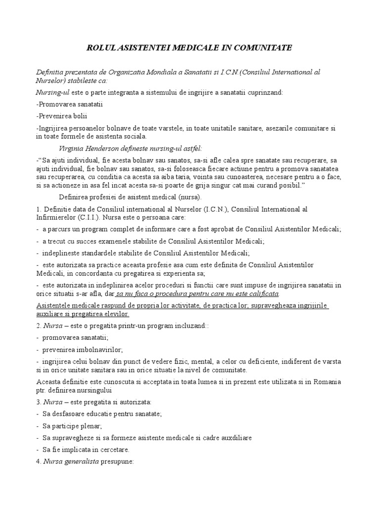 Rolul Asistentei Medicale in Comunitate | PDF