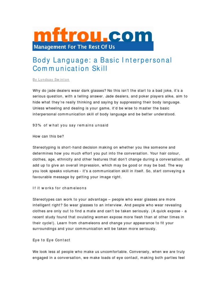 Master Basic Body Language for Better Communication | PDF | Body ...