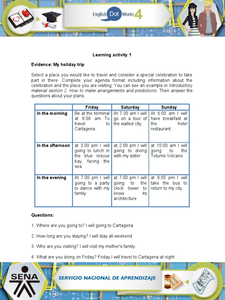 Cartagena Holiday Trip Agenda | PDF