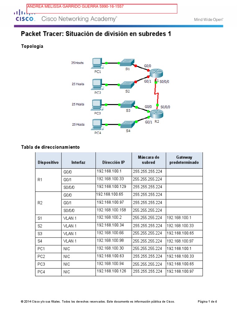 Packet Tracer: Situación de División en Subredes 1 | PDF | Dirección IP | Arquitectura de internet