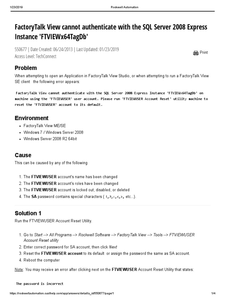 Factorytalk View Cannot Authenticate With The SQL Server 2008 Express ...