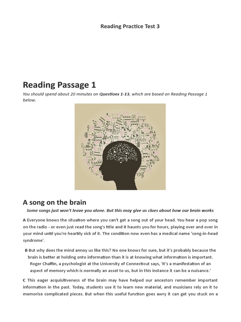Reading Passage 1: A Song On The Brain | PDF | Moon | Memory