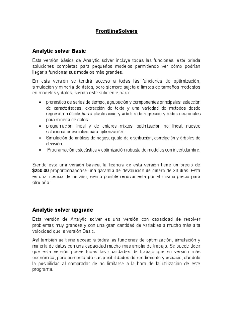 Frontline Solvers | PDF | Básico | Optimización Matemática