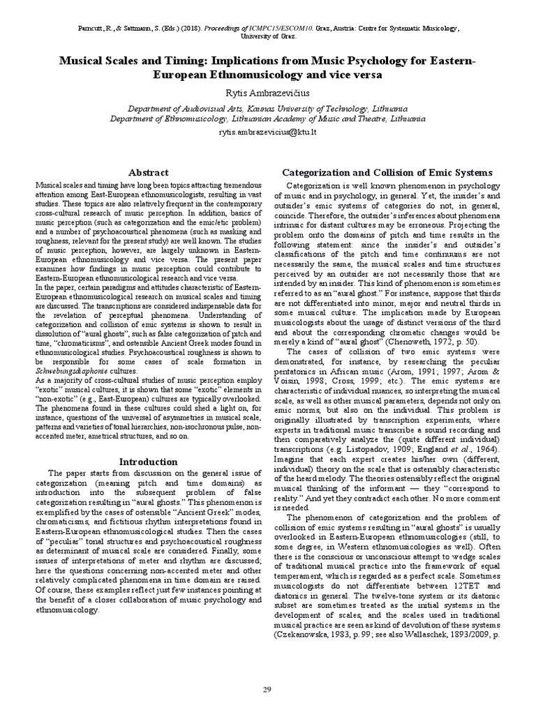 Musical Scales and Timing: Implications From Music Psychology For ...