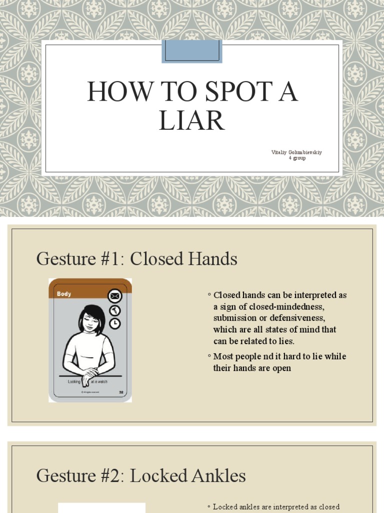 How to Spot a Liar: Key Gestures | PDF | Gesture | Body Language