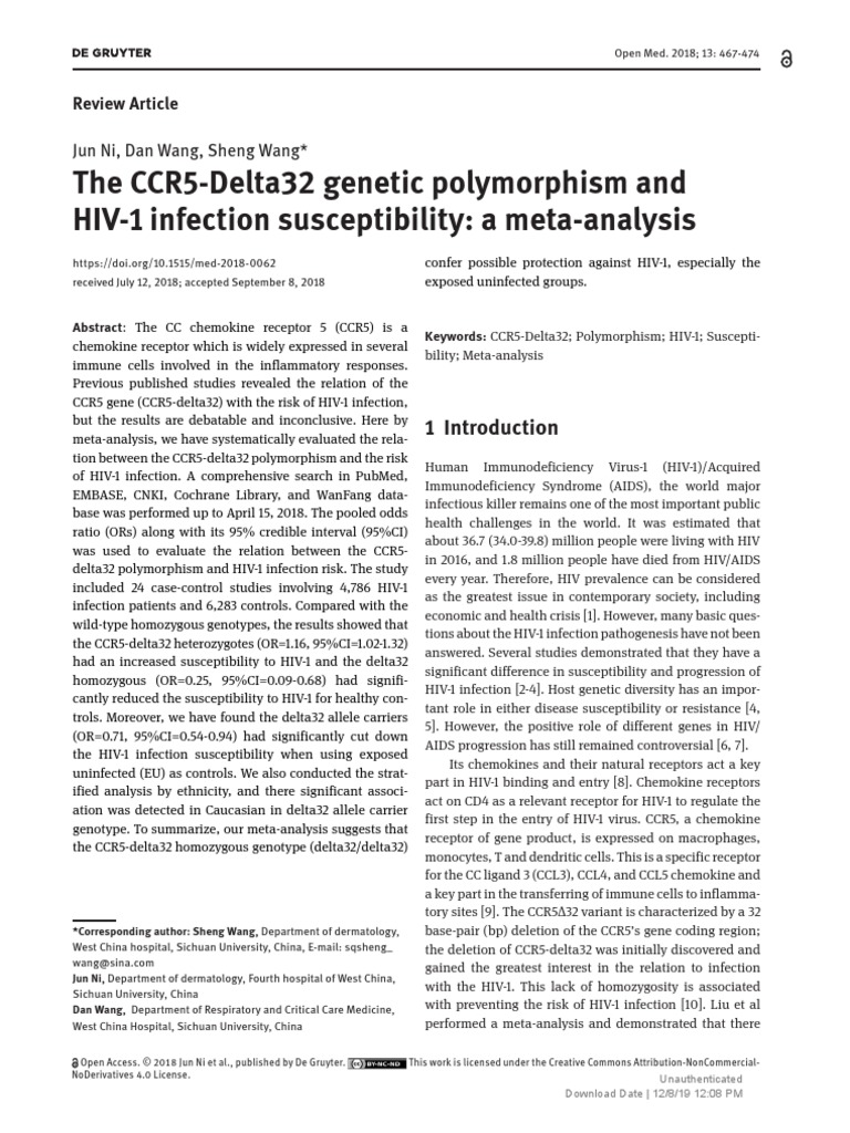 The CCR5-Delta32 Genetic Polymorphism and HIV-1 Infection ...