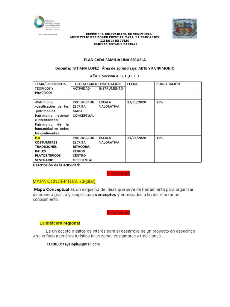 Plan de Evaluacion Arte y Patrimonio | PDF