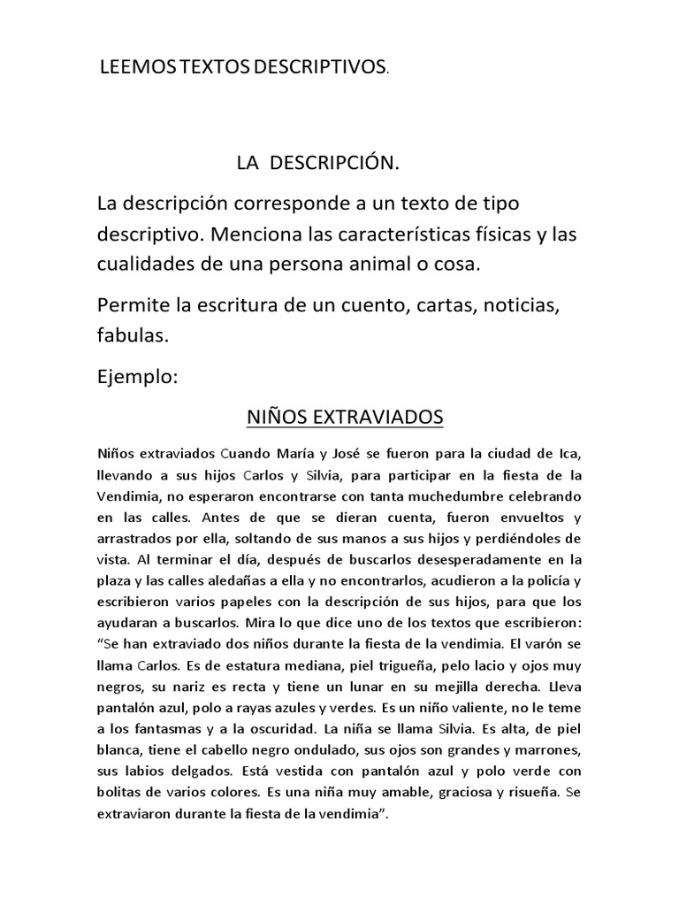 Textos Descriptivos | PDF