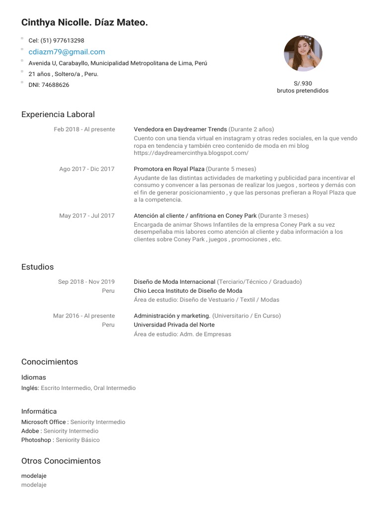 CV Cinthya Nicolle Díaz Mateo | PDF | Business