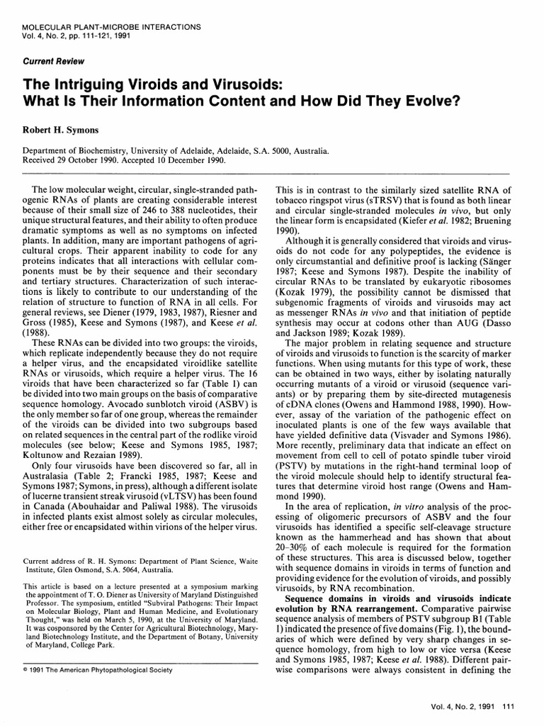 The Intriguing Viroids and Virusoids What Is Their Information Content ...