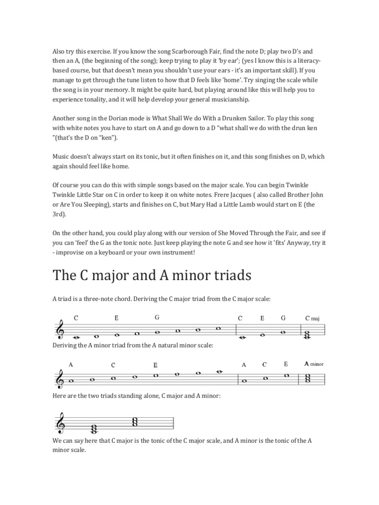 The C Major and A Minor Triads | PDF | Chord (Music) | Interval (Music)