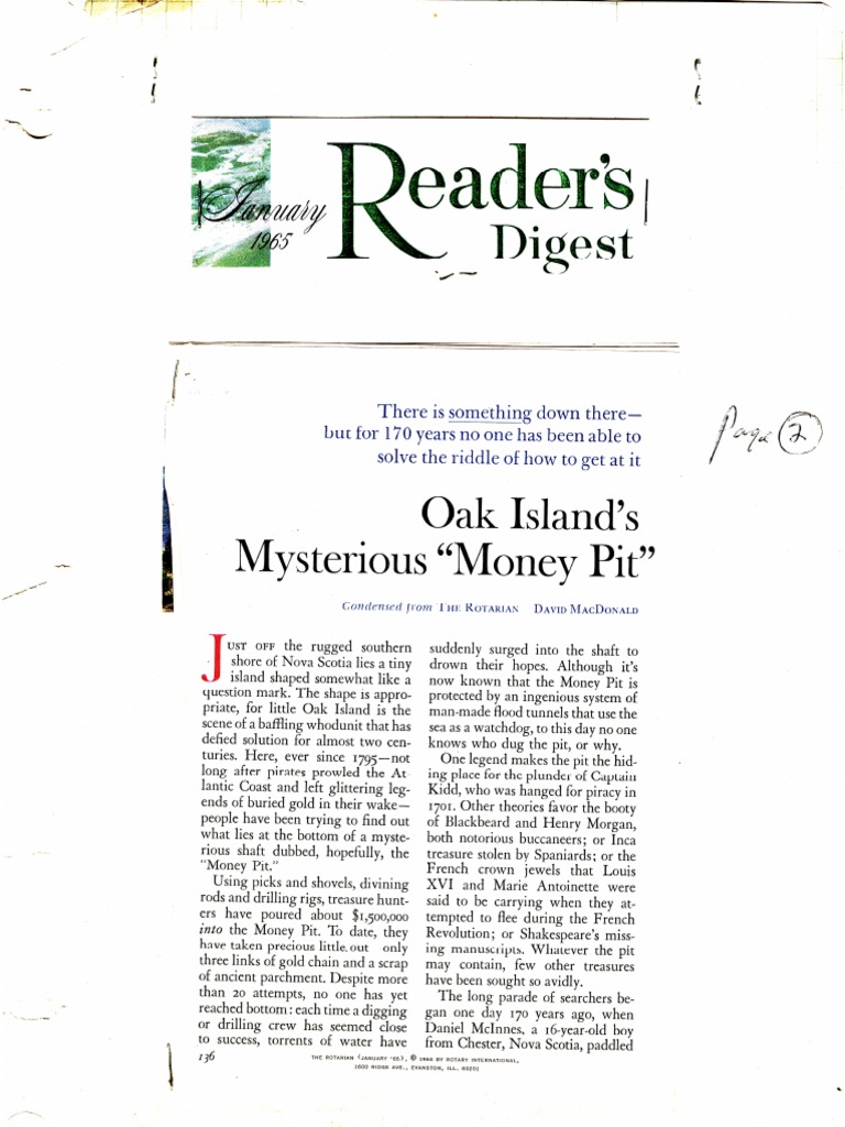 Readers Digest January 1965 OakIslandsMysteriousMoneyPit | PDF