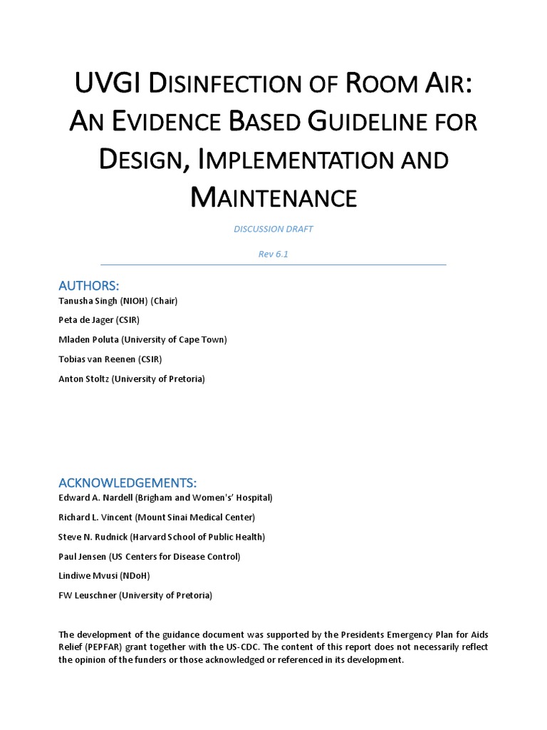 UVGI DISINFECTION OF ROOM AIR. An Evidence Based Guideline For Desing ...