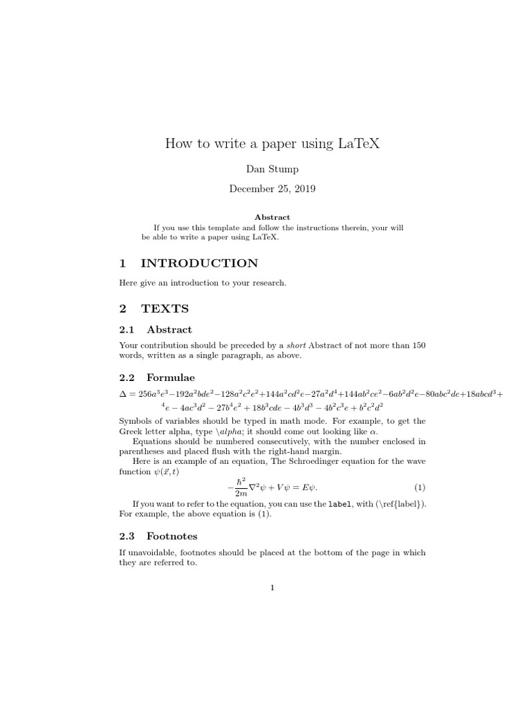 How To Write A Paper Using Latex: Dan Stump December 25, 2019 ...