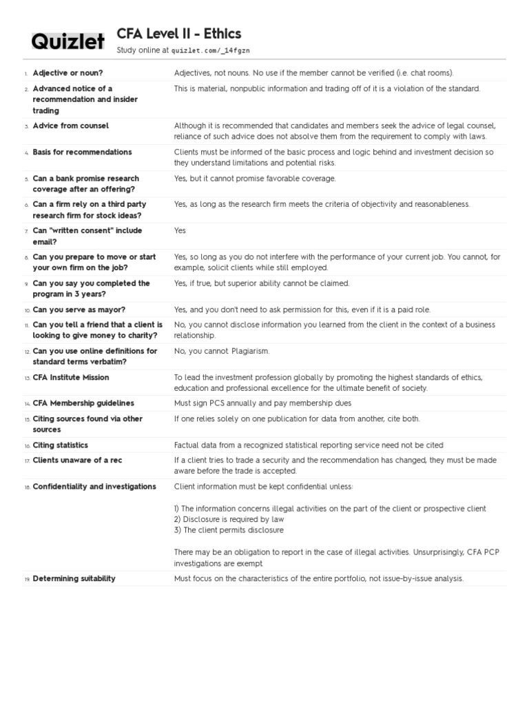 CFA Level II - Ethics | PDF | Insider Trading | Conflict Of Interest