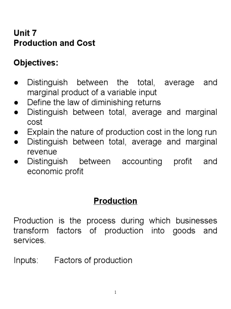 Production Costs and Revenue Analysis | PDF | Average Cost | Production ...