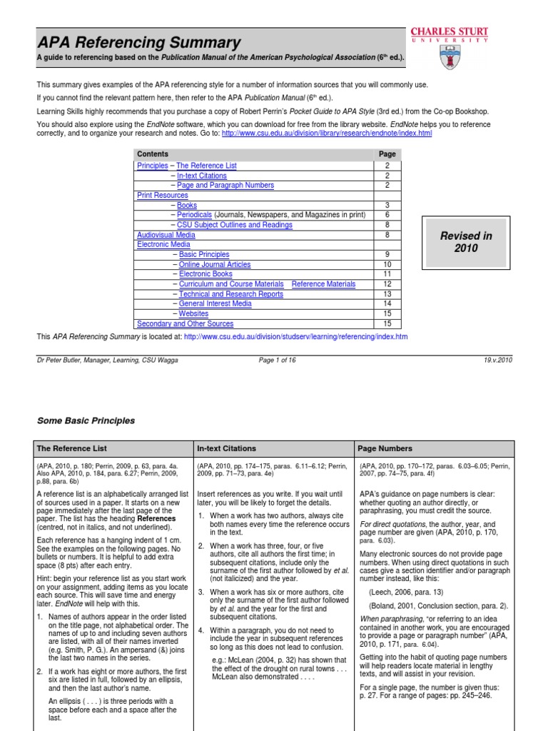 APA Referencing Summary | PDF | Digital Object Identifier | Apa Style