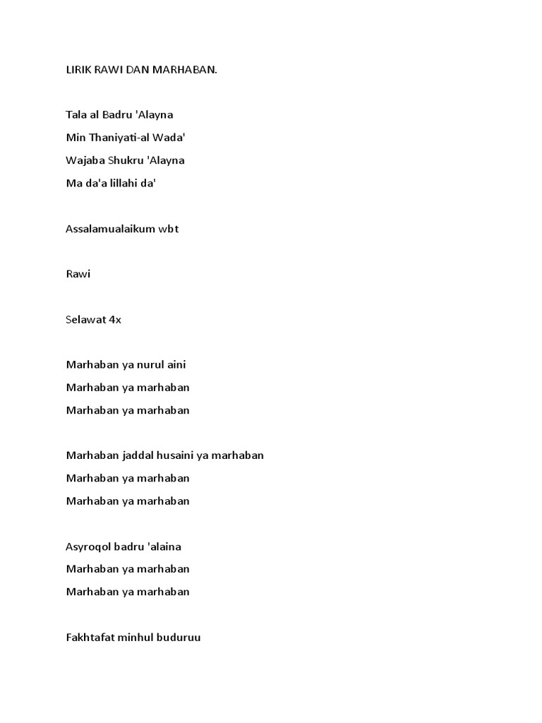 Teks Rawi Dan Marhaban Kami | PDF