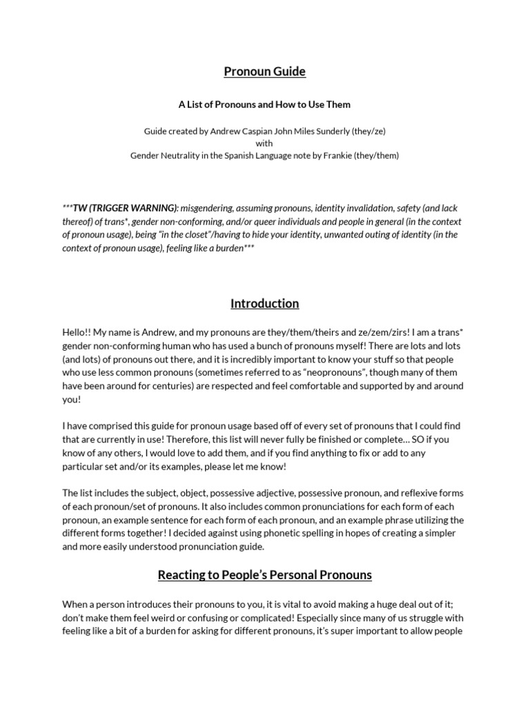 Pronoun Guide: A List of Pronouns and How To Use Them | PDF | Pronoun ...