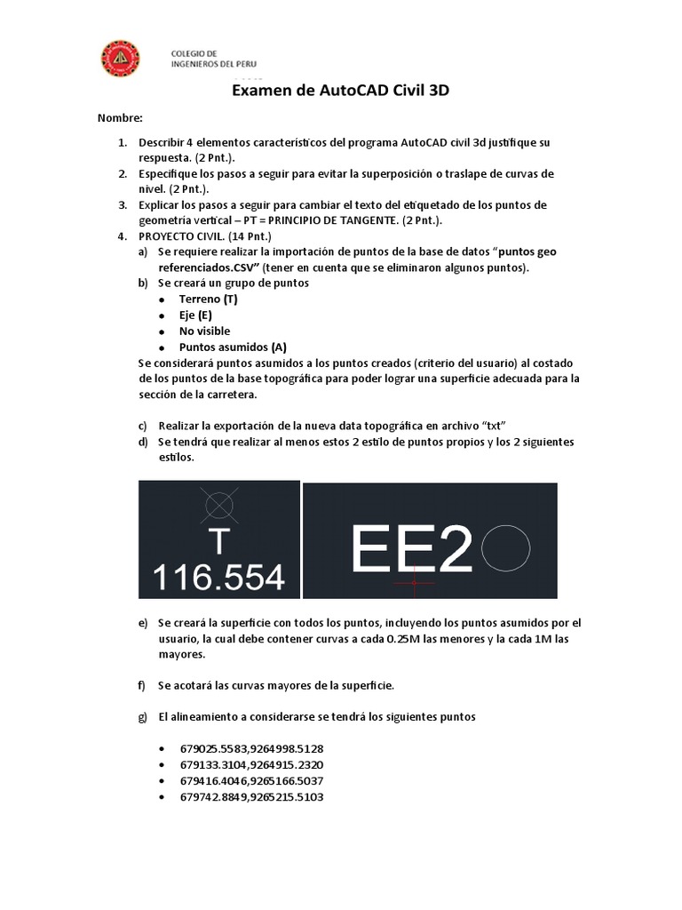 Examen de AutoCAD Civil 3D Nivel 1 | PDF