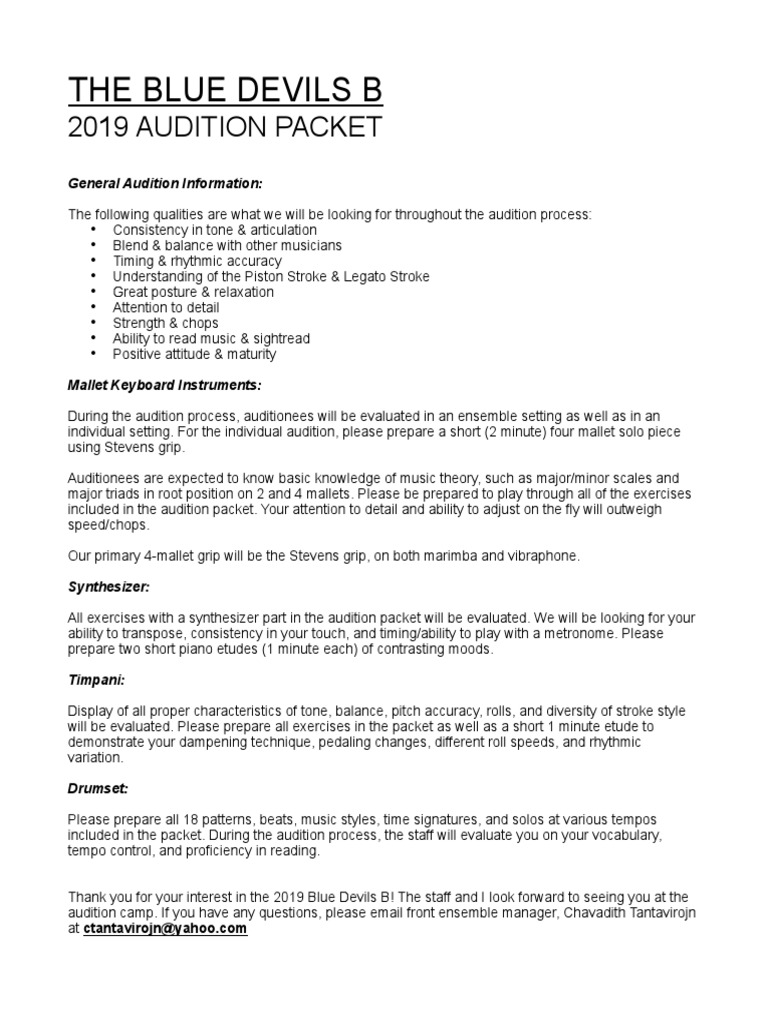 Blue Devils B Audition Packet | PDF | Audition | Music Theory