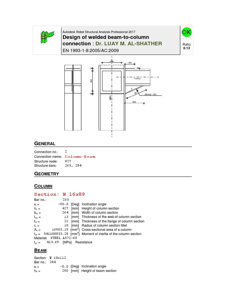 Report Beam To Column Design Connection | PDF | Bending | Beam (Structure)