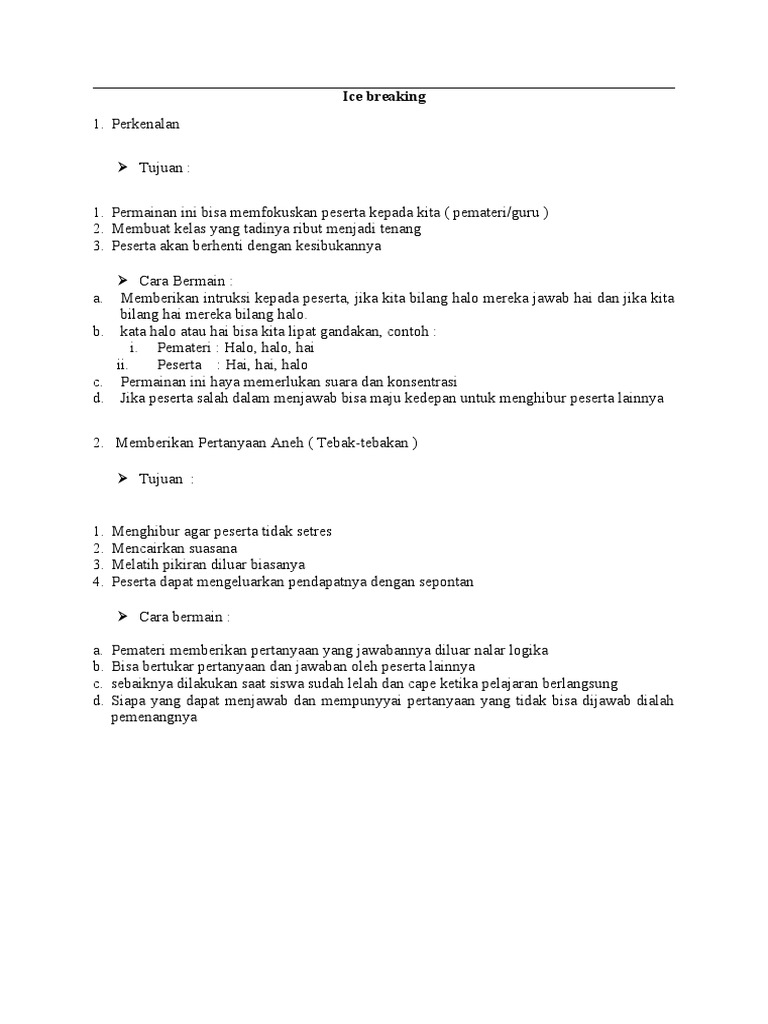 Contoh Ice Breaking untuk Kelas | PDF | Karier & Perkembangan