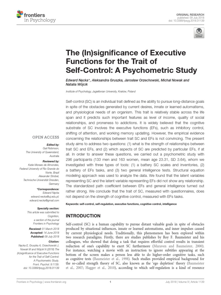 The (In) Significance of Executive Functions For The Trait of Self ...