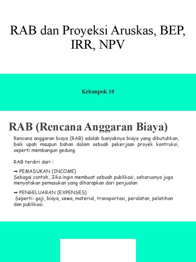 RAB Dan Proyeksi Aruskas, BEP, IRR, NPV | PDF