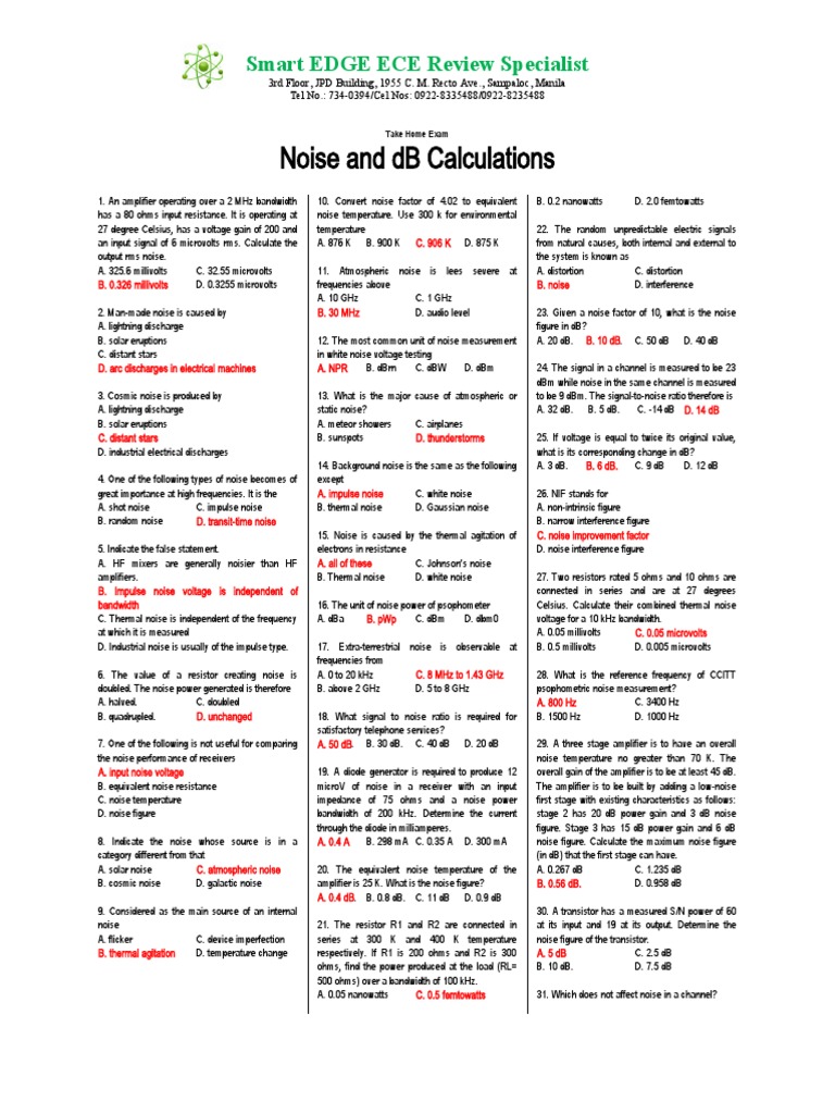 Smart EDGE ECE Noise Exam Review | PDF | Decibel | Signal To Noise Ratio
