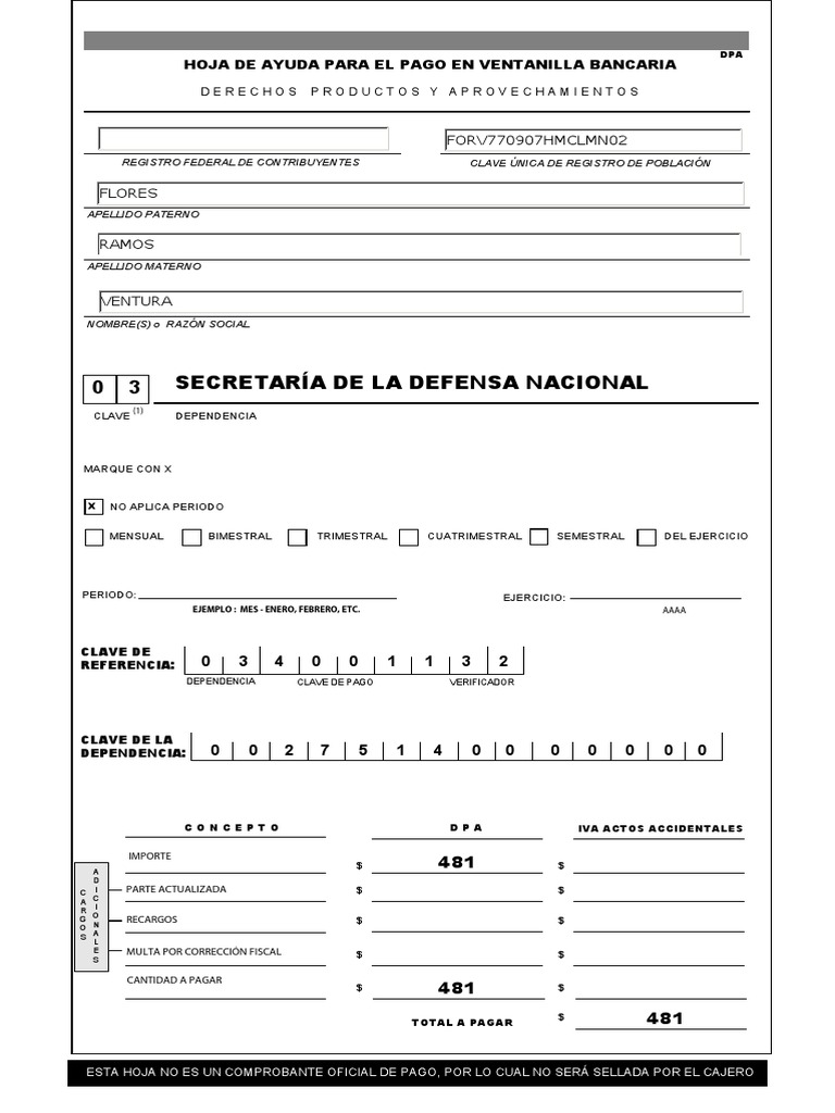 Hoja de Ayuda Sedena-02-045 Por Cada Arma Adicional | PDF