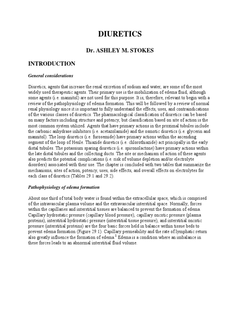 Diuretics: Dr. Ashley M. Stokes | PDF | Edema | Kidney