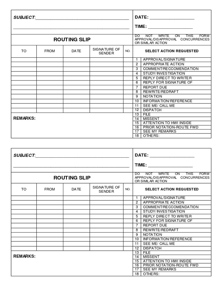 Routing Slip: SUBJECT | PDF