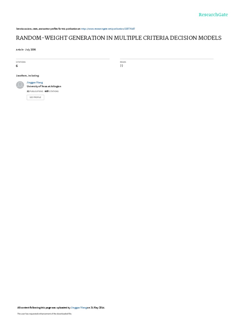 Random-Weight Generation in Multiple Criteria Deci PDF | PDF ...