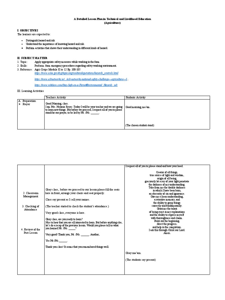 Lesson Plan DETAILED HAZARD AND RISK | PDF | Emergency | Hazards